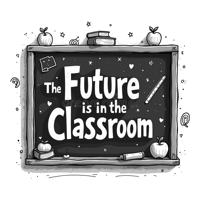The Future is in the Classroom Message on Chalkboard with Cute Doodles ...