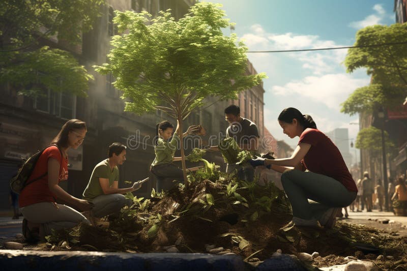 Inspirational Depiction of a Community Engaged Stock Illustration ...