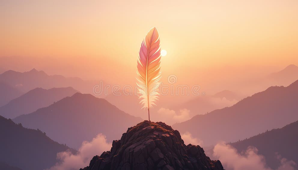 Inspirational Image of a Feather Atop a Mountain at Sunset Stock ...