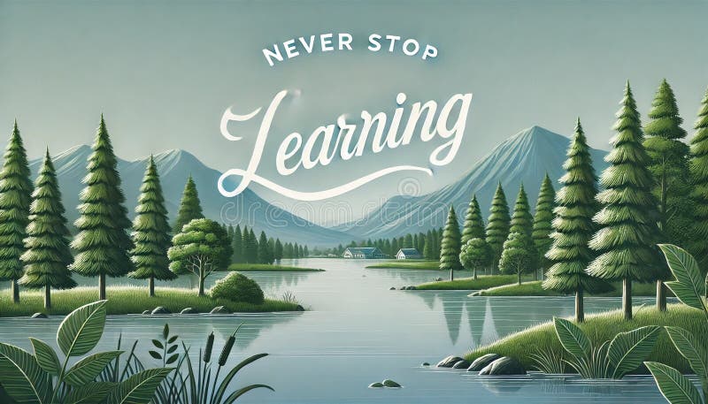 Inspirational Lake Landscape with Never Stop Learning Message on ...