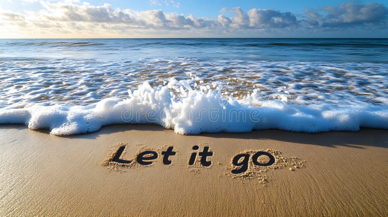 Inspirational Message in Sand with Waves on a Tranquil Beach at Sunset ...