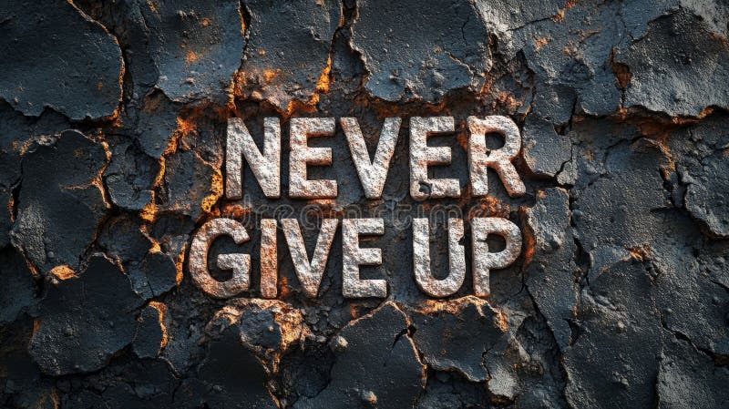 Inspirational Never Give Up Text on a Rugged Cracked Surface. Stock ...