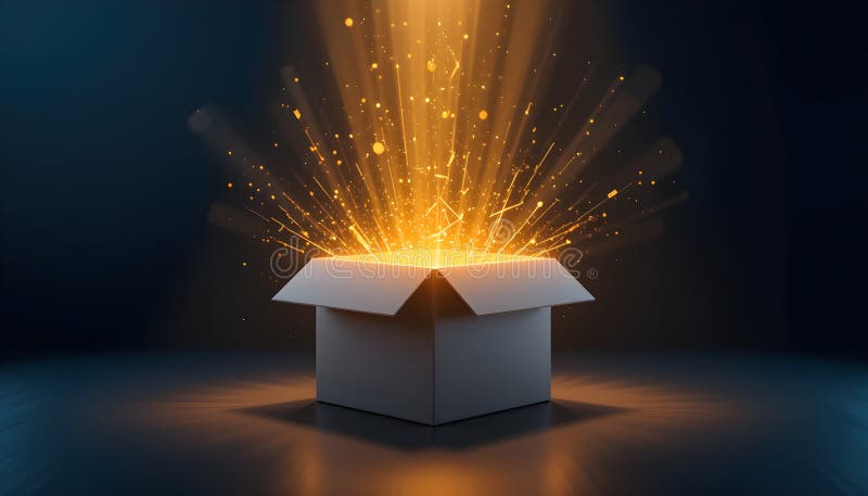 Inspirational Open Box with Light Burst Image Stock Illustration ...