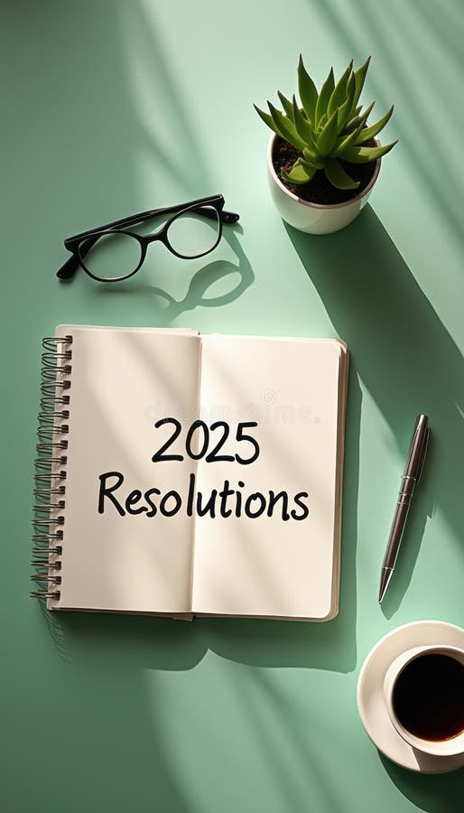 Inspirational 2025 Resolutions Notebook with a Succulent and Coffee ...