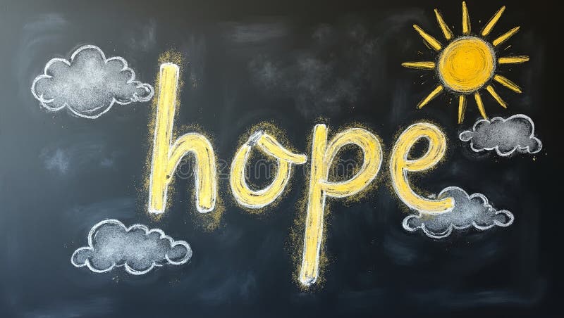 Inspirational Word Hope on Chalkboard with Sunbeams and Clouds Stock ...