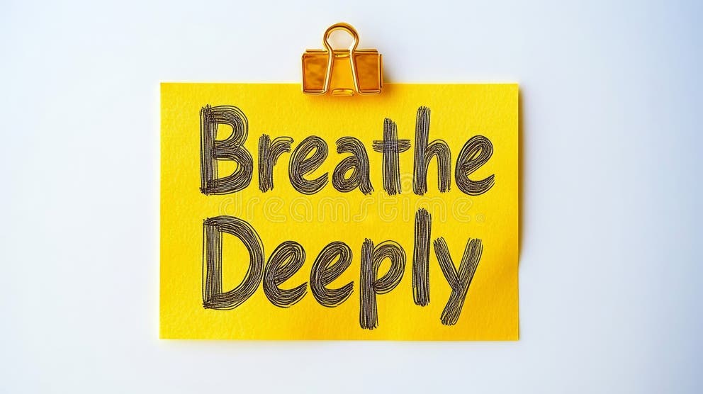 Inspirational Yellow Note with Breathe Deeply Text on White Surface for ...