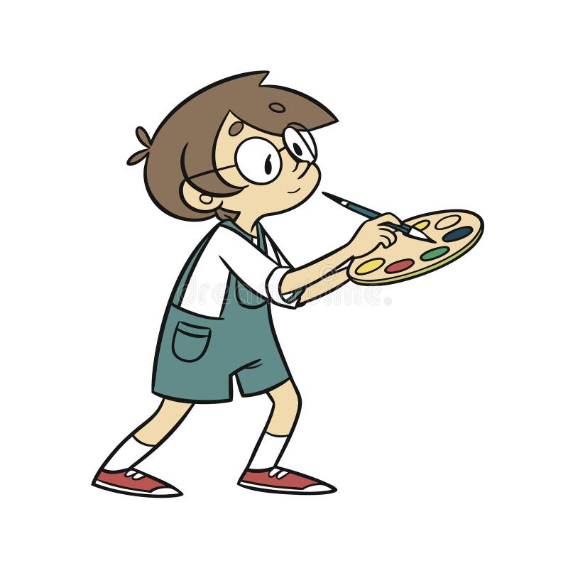 Inspired Cartoon Boy Painting Stock Illustration - Illustration of ...