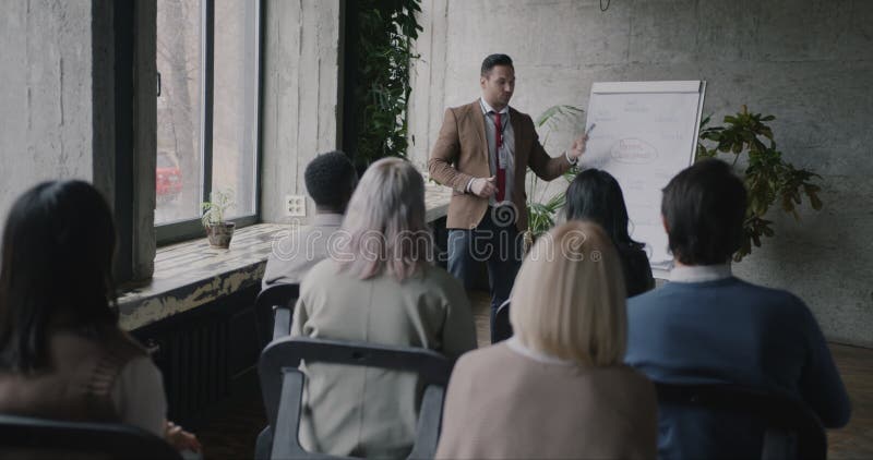 Inspired Coach Giving Course on Personal Development Speaking To Group ...