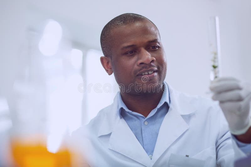 Scientist Man Doing Chemical Experiment, Making Analyzing, Looking ...