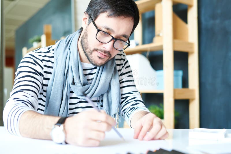 Inspired Man Drawing Sketches Stock Image - Image of hobby, occupation ...