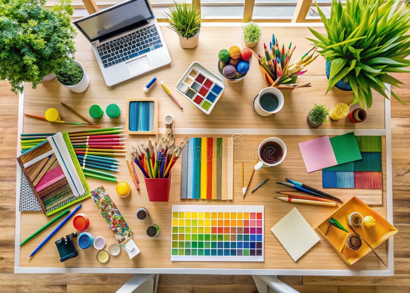 Inspiring Aerial Perspective of a Modern Design Workspace Innovative ...