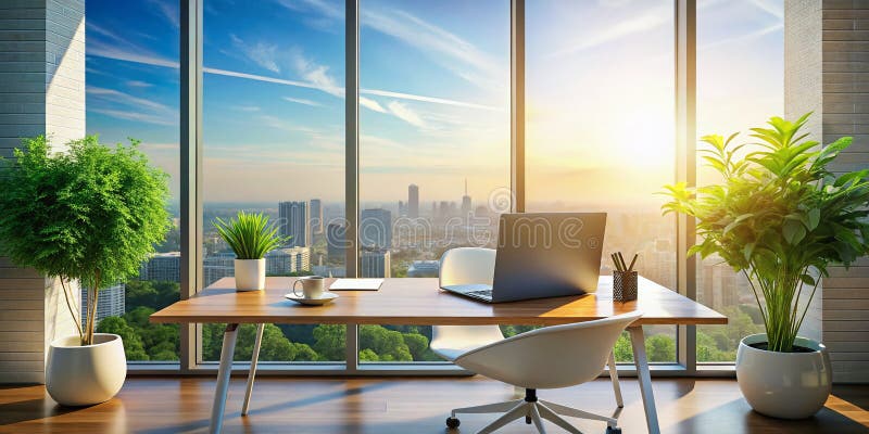 Inspiring CEO Office Workspace a Panoramic View of a Modern Productive ...