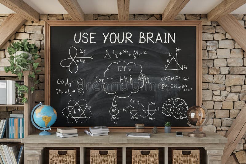 Inspiring Chalkboard Message in a Cozy Study Space Stock Illustration ...