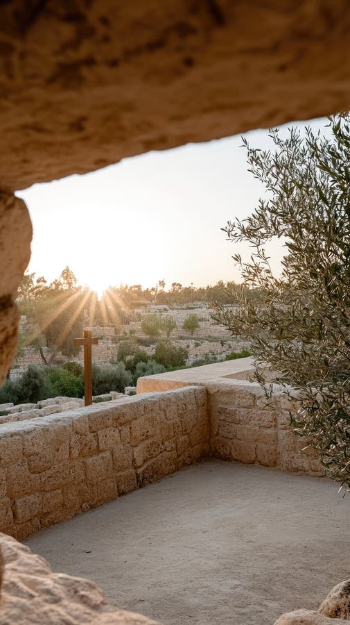 An Inspiring Easter Banner Features an Open Tomb and Cross, Illuminated ...