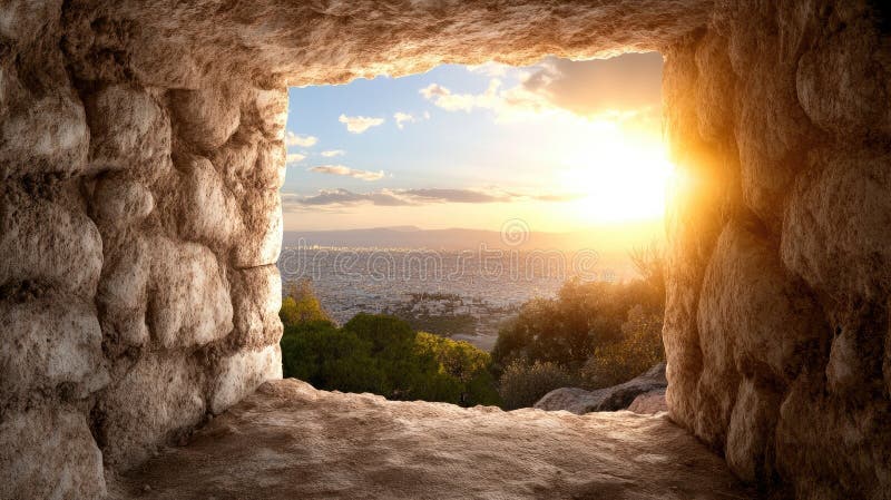 An Inspiring Easter Banner Features an Open Tomb and Cross, Illuminated ...