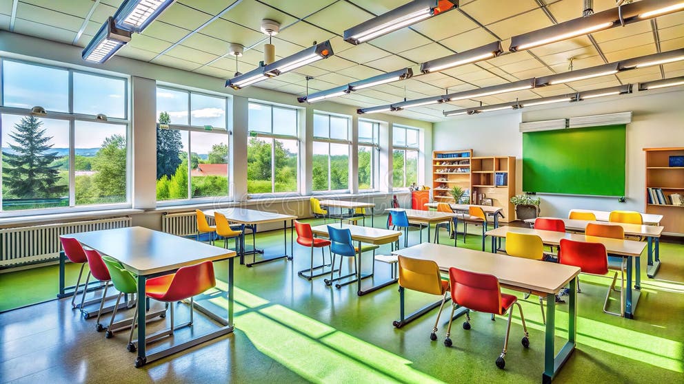 Inspiring Empty Modern Classroom Design Spacious Interior with Abundant ...