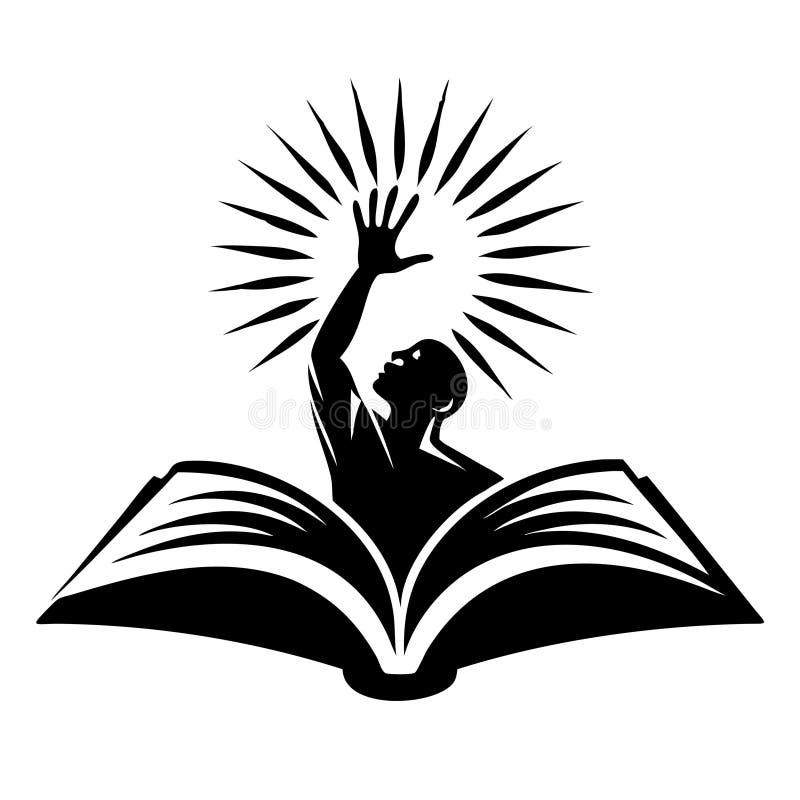 Inspiring Figure Emerging from Open Book with Rays of Light Symbolizing ...