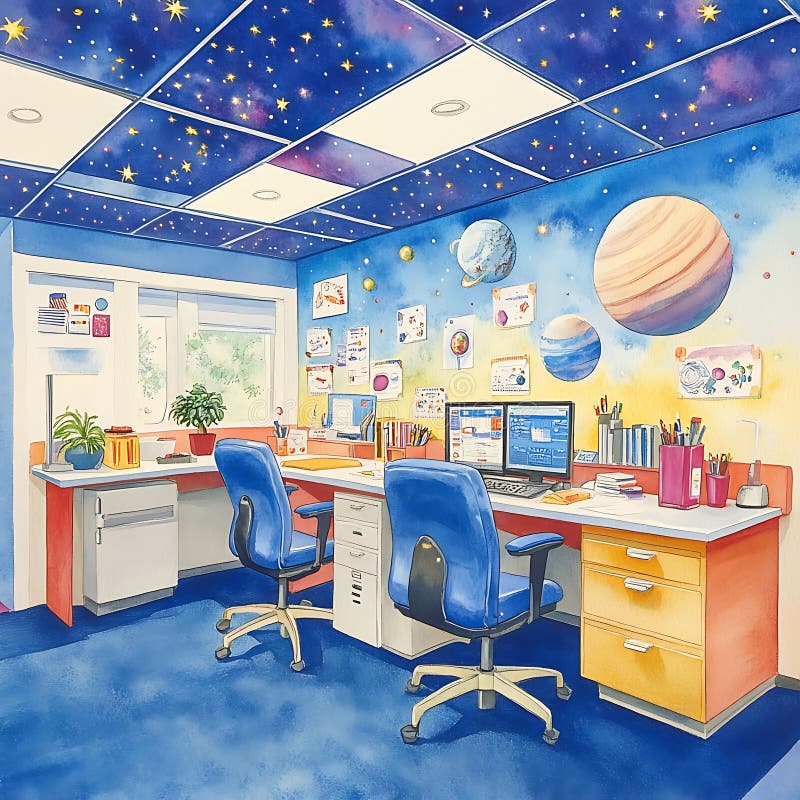 Inspiring Galactic Workspace with Planets and Stars on Ceiling Stock ...