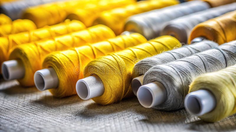 Inspiring Gray and Yellow Embroidery Threads on Linen Fabric a ...