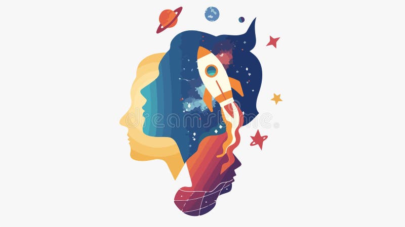 Inspiring Human Head Rocket Flying Space Startup Concept Stock Vector ...