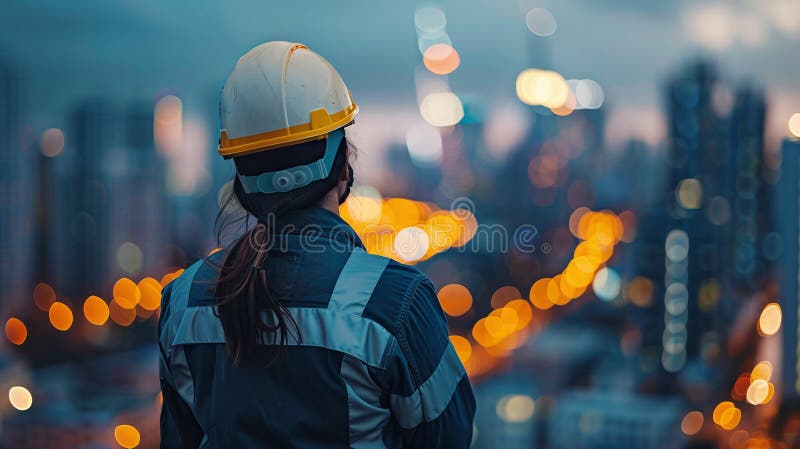 Inspiring Image of an Engineer Overlooking Cityscape and Infrastructure ...