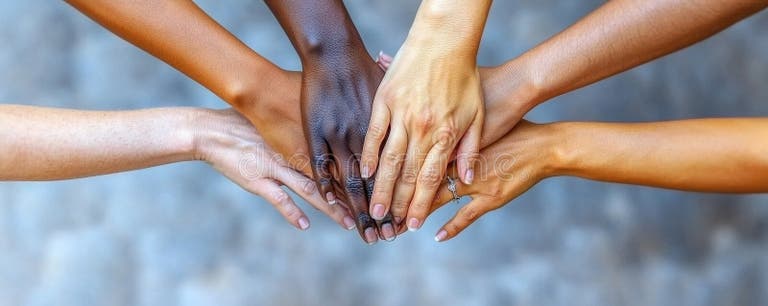Diverse Hands Joined Together Symbolizing Unity and Collaboration ...