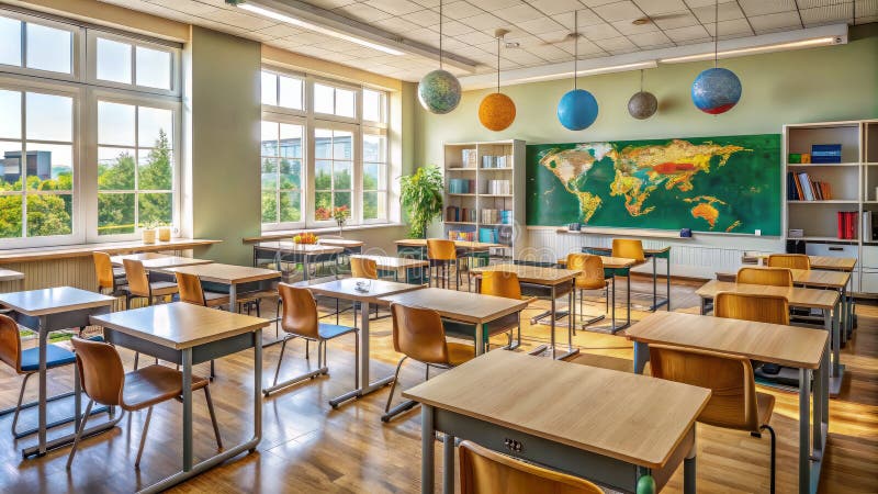 Inspiring Learning Space a WellEquipped Classroom Awaits Students Stock ...