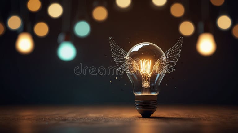 Inspiring Light Bulb with Wings for Creative Ideas Stock Illustration ...