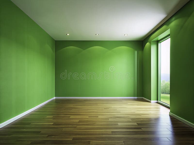 Inspiring Minimalist Interior Design an Empty Green Room with Endless ...