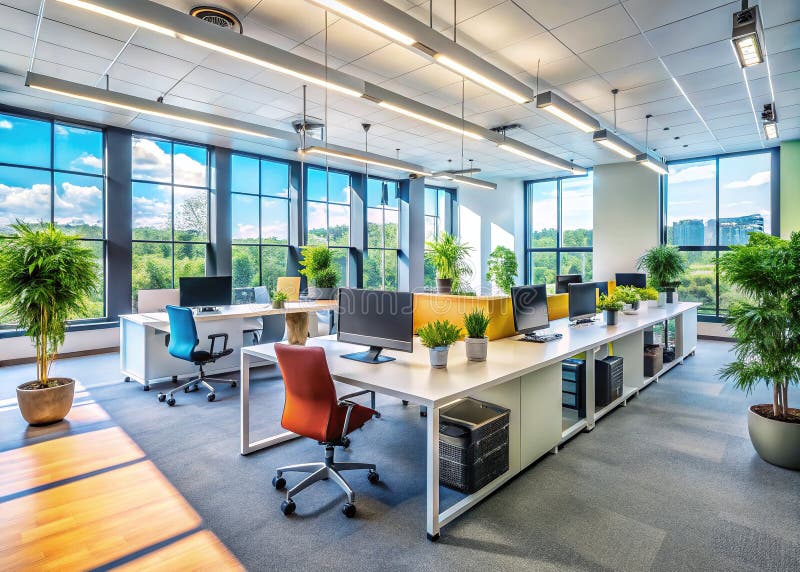 Inspiring Modern OpenPlan Office Workspace Collaboration Productivity ...