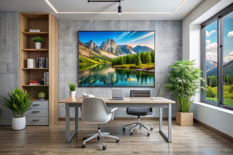 Inspiring Modern Workspace Design a Landscape Photography Wall Mockup ...
