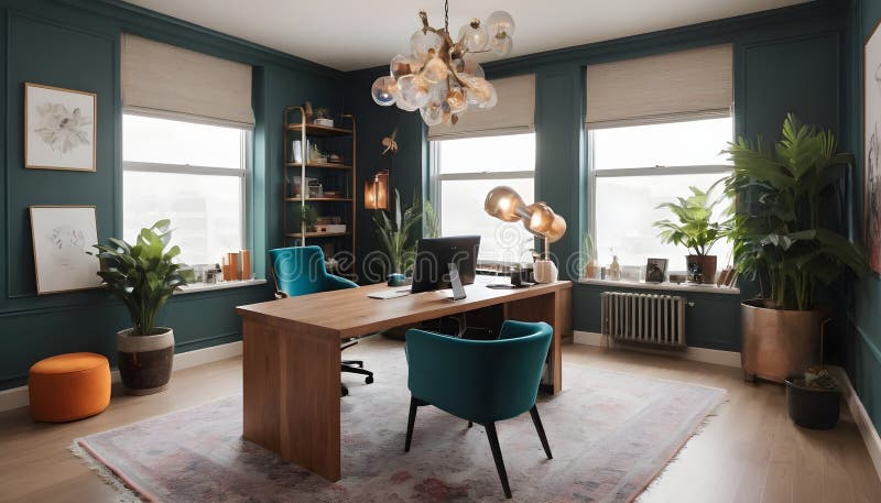 An Inspiring Office Interior Design with Eclectic Style Collab. Stock ...