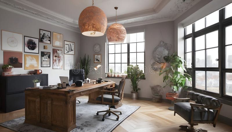 An Inspiring Office Interior Design with Eclectic Style Collab. Stock ...