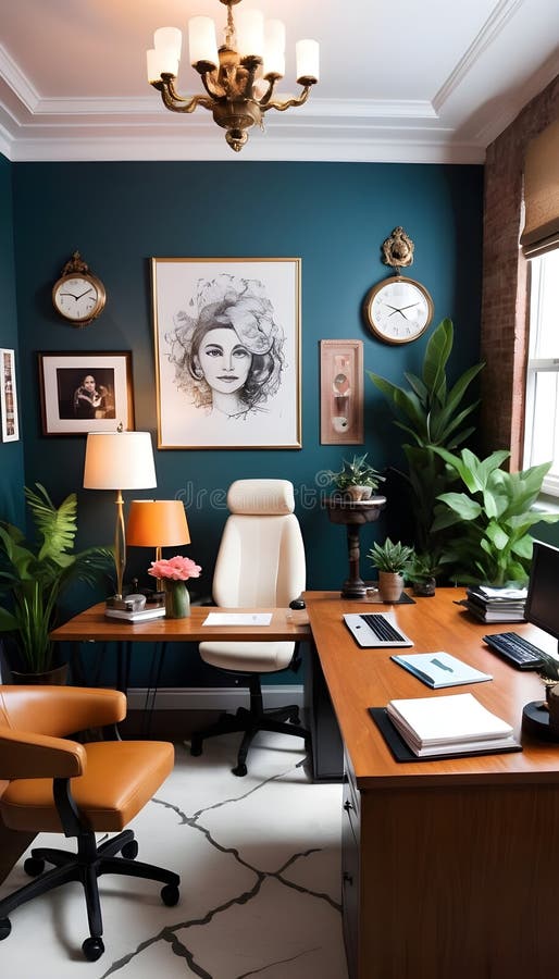 An Inspiring Office Interior Design with Eclectic Style Collab. Stock ...