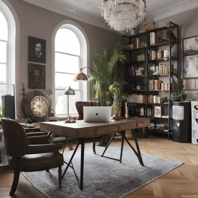 An Inspiring Office Interior Design with Eclectic Style Collab. Stock ...