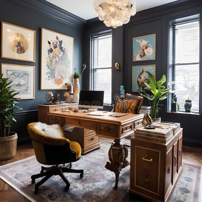 An Inspiring Office Interior Design with Eclectic Style Collab. Stock ...