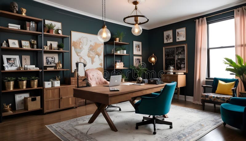 An Inspiring Office Interior Design with Eclectic Style Collab. Stock ...