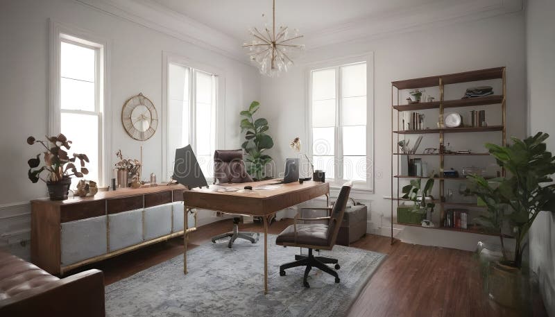 An Inspiring Office Interior Design with Eclectic Style Collab. Stock ...