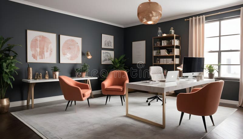 An Inspiring Office Interior Design with Eclectic Style Collab. Stock ...