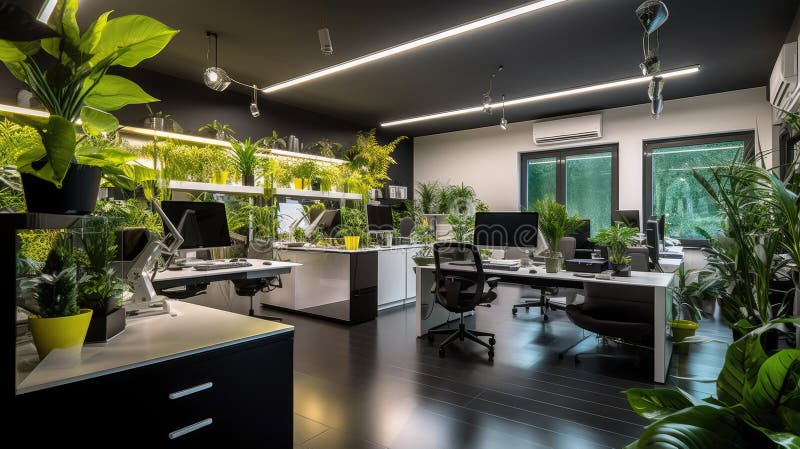 Inspiring Office Interior Design Tech-inspired Style Generative AI AIG ...