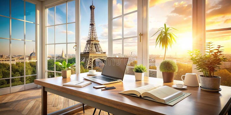 Inspiring Parisian Graphic Designer Workspace with Eiffel Tower View a ...