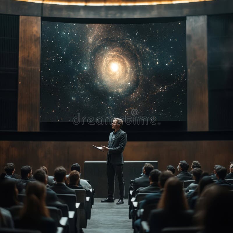 Inspiring Presentation on Galaxy in Auditorium with Audience Observing ...