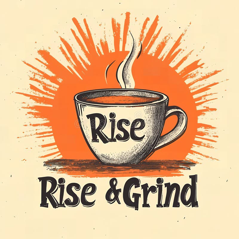 Inspiring Rise and Grind Coffee Cup Illustration with Sunrise ...