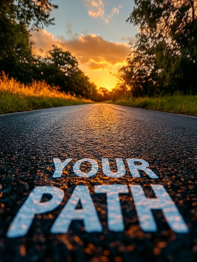 Inspiring Road with Your Path Text at Sunset Stock Photo - Image of ...