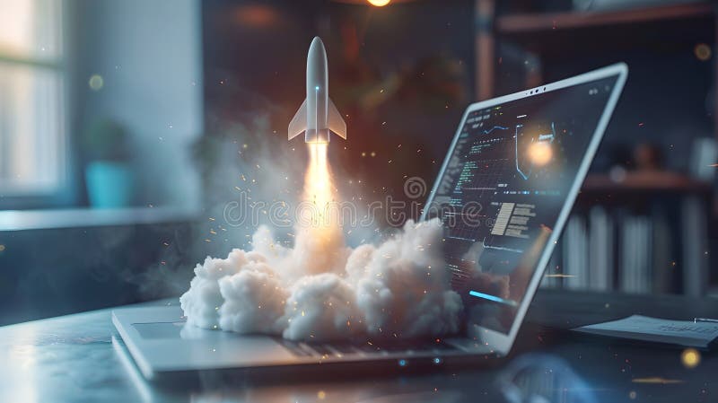Inspiring Rocket Launch from a Laptop Screen, Symbolizing Innovative ...