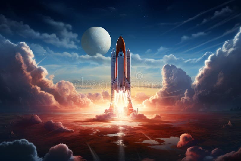 Inspiring Rocket Launch Poster. Generate Ai Stock Illustration ...