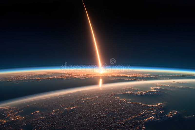 Inspiring Scene of a Space Rocket Launch from Earth Stock Illustration ...