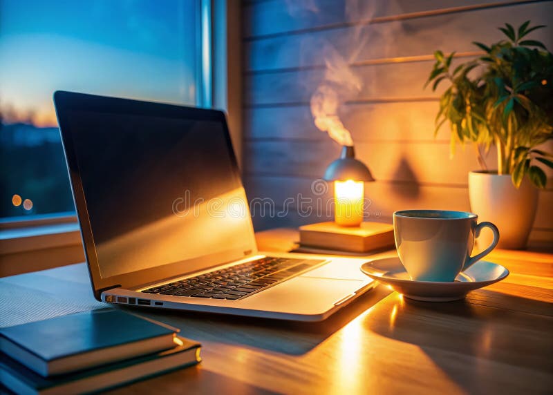 Inspiring Student Workspace a LowLight Study Setup with Laptop Books ...