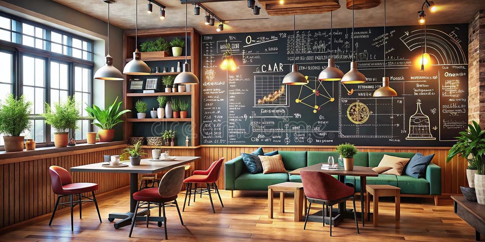 Inspiring Study Space a Cozy Cafe with a Blackboard Filled with Math ...