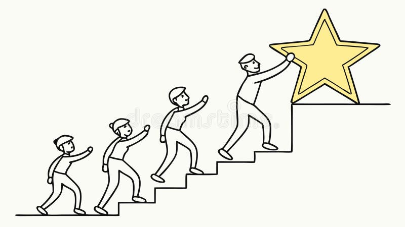 Team Pushing Star Up Steps, Collective Ambition and Effort, Vector ...